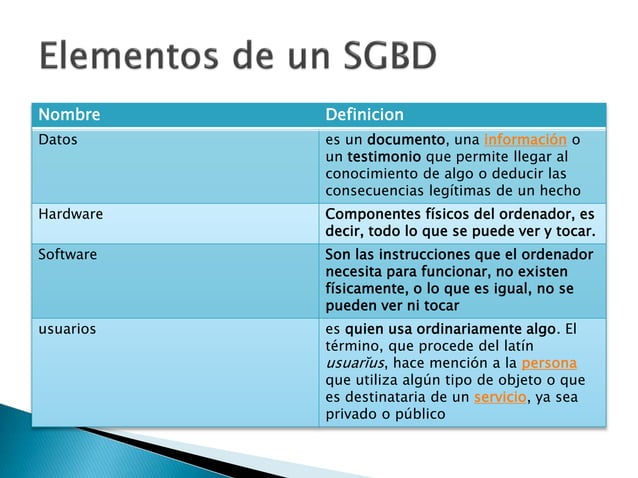 las bases de datos y los sistemas de gestión de base de datos | PPTX