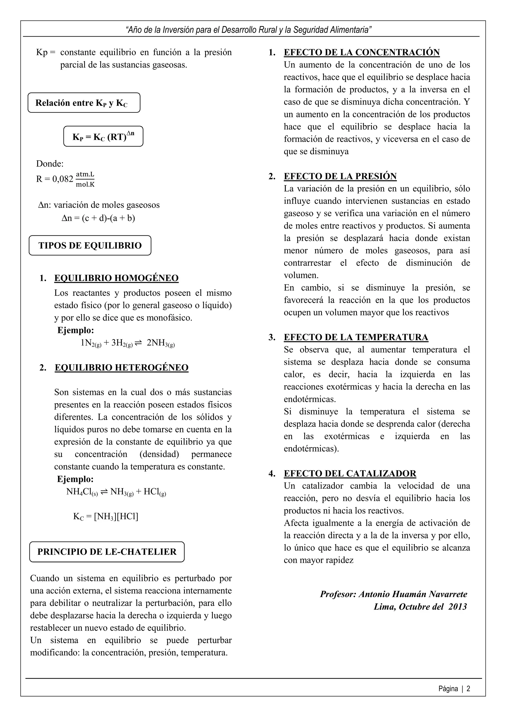 Clase De Equilibrio Químico Pdf