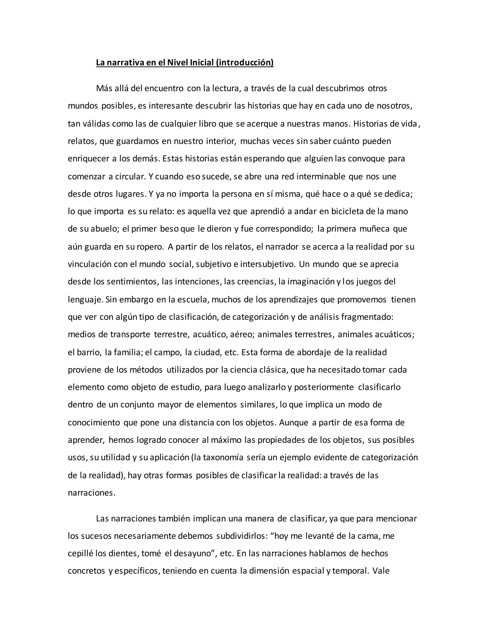 La narrativa en el nivel inicial | DOCX