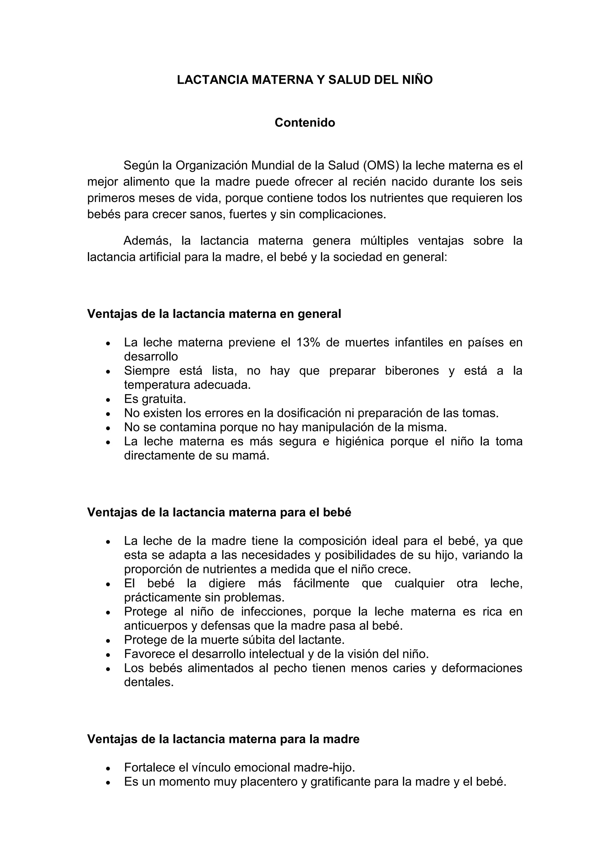 Lactancia Materna y Salud del Niño | DOCX