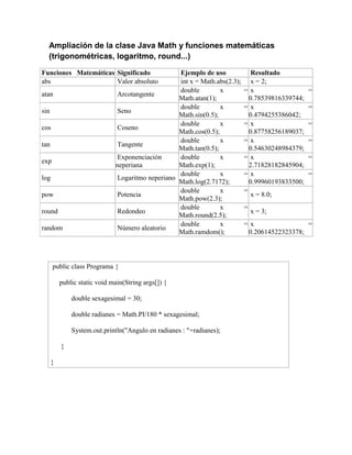 Clase math tablas SEMESTRE 2 | DOCX