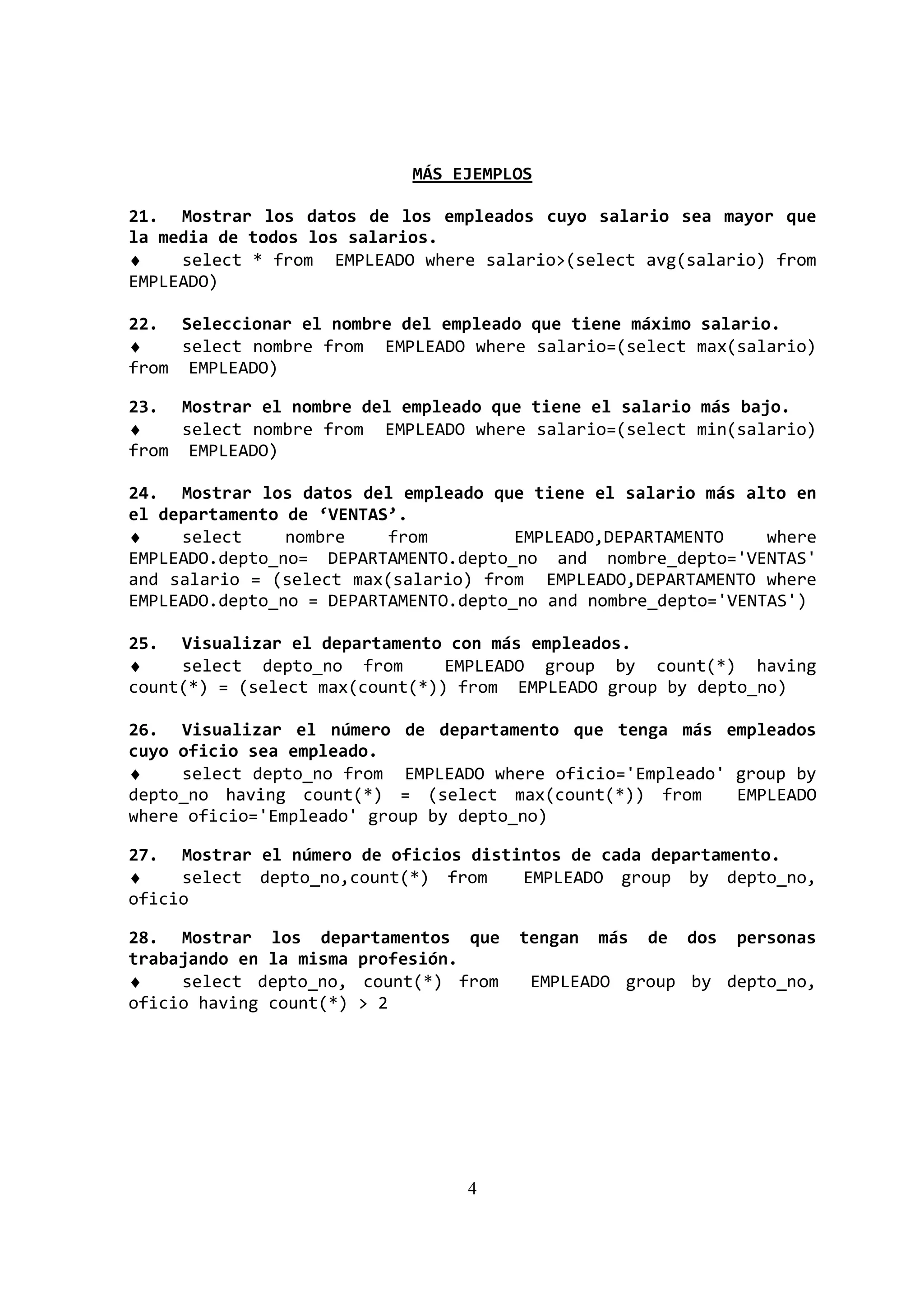 Guia de ejercicios para resolver sql | PDF