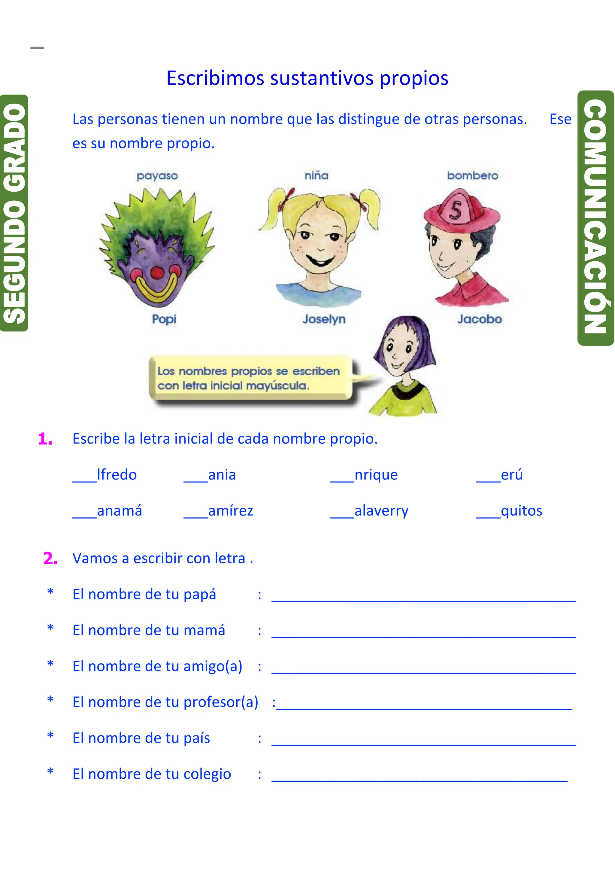 Sustantivos Propios Primer Grado