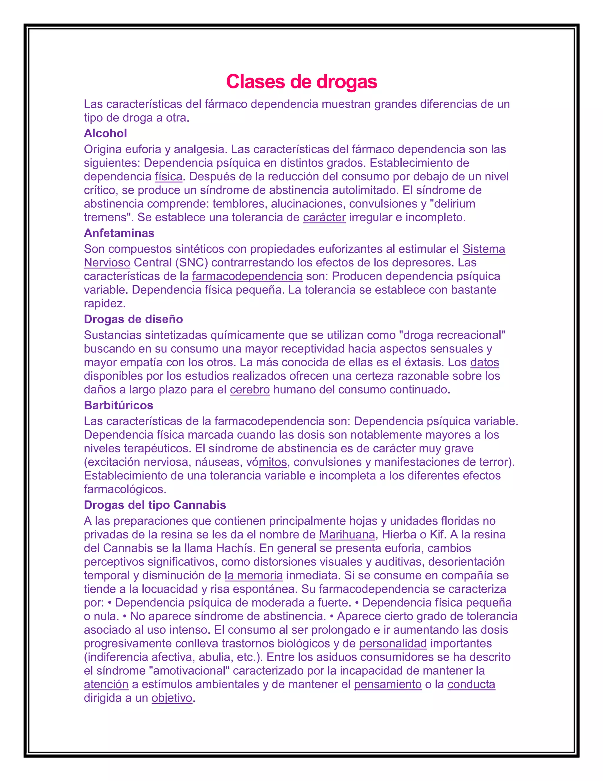 Clases de drogas | DOCX | Illegal Drugs, Tobacco, eCigarettes, Vaping ...