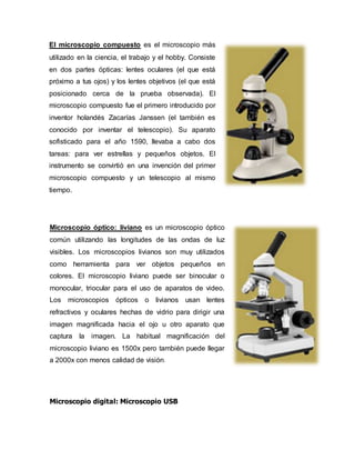 Clases de microscopio | DOCX | Cameras and Camcorders | Consumer ...