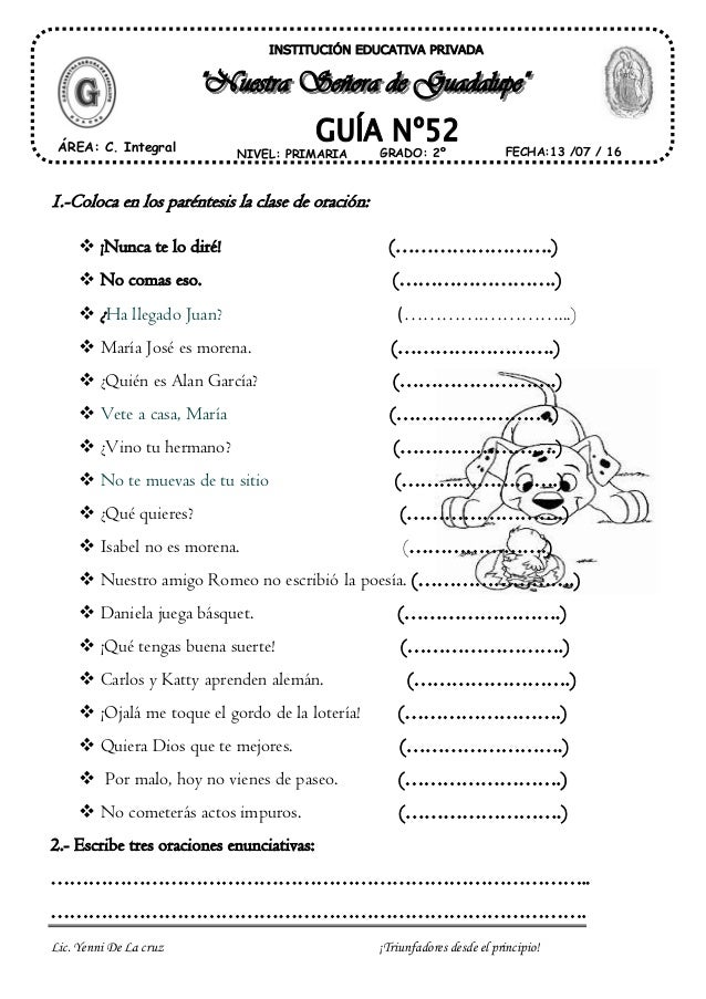 Tipos De Oraciones Practica Tipos De Oraciones Practica