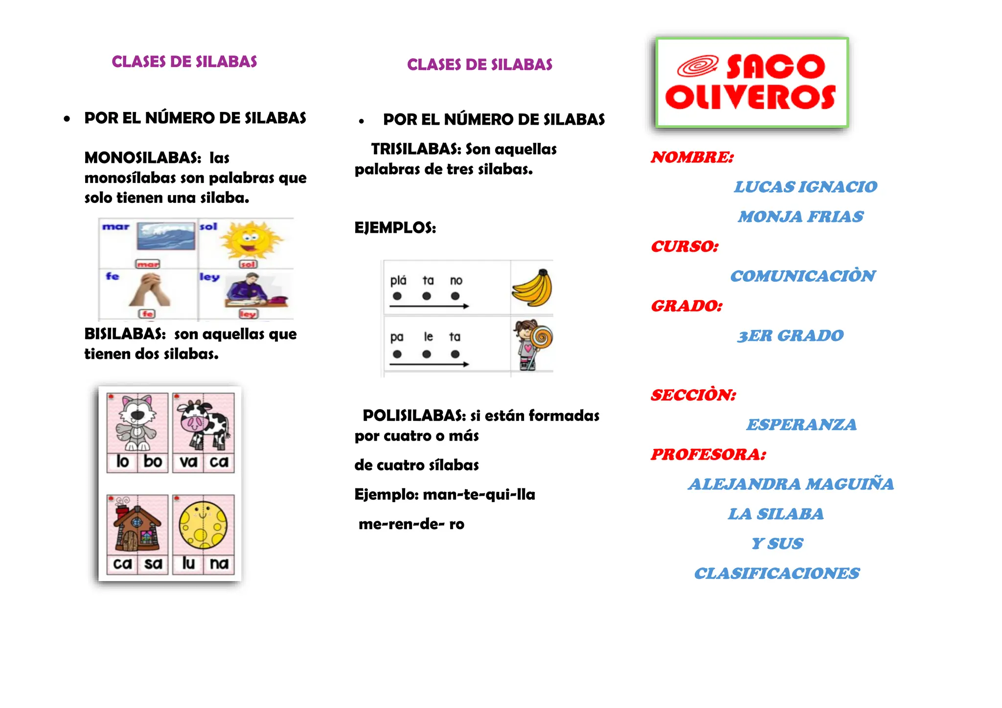 CLASES DE SILABAS-....pdf para alumnnos de primaria | PDF
