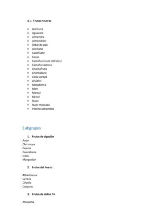 Clasificación de las frutas | DOCX