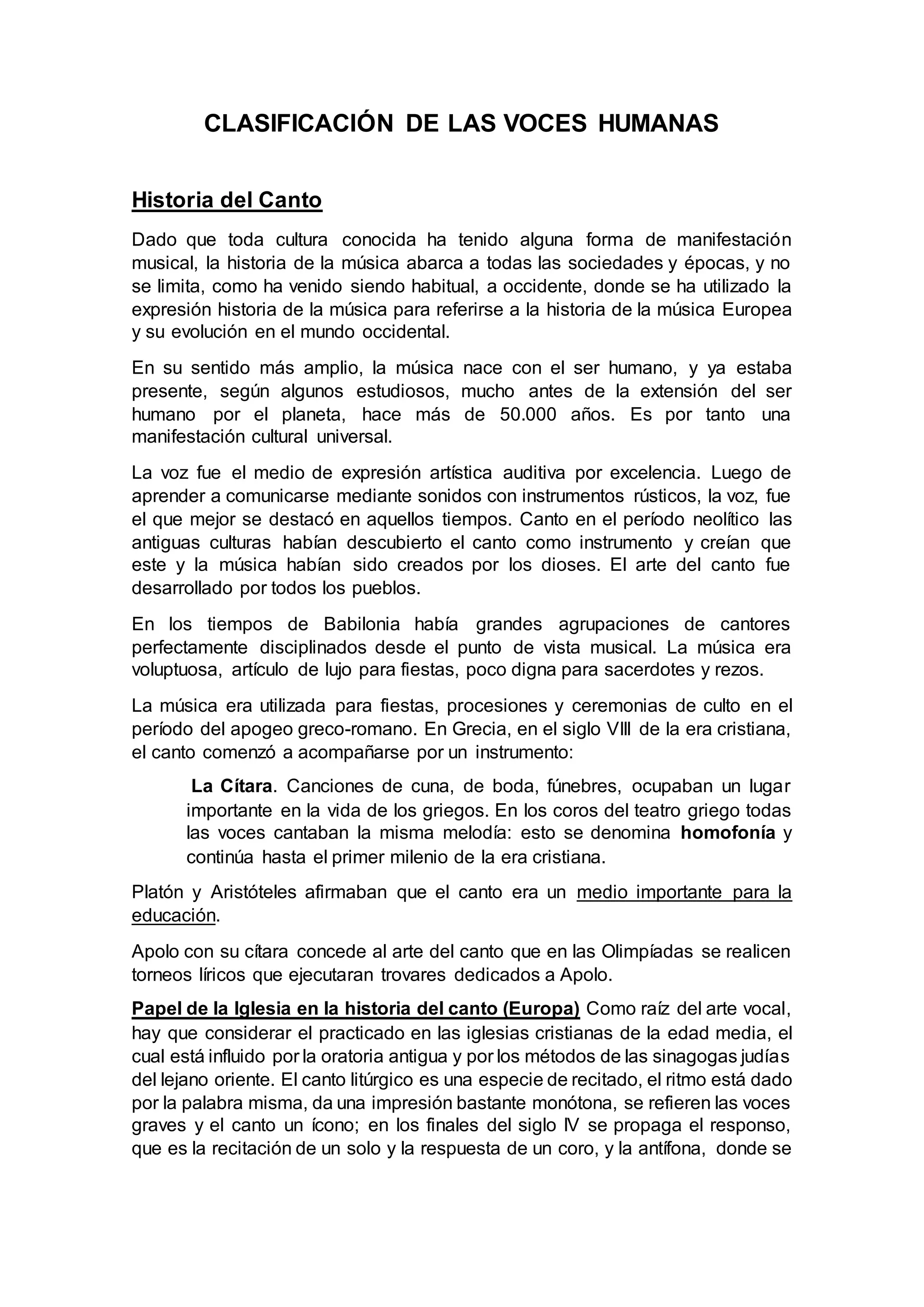 Clasificación de las voces humanas | DOCX