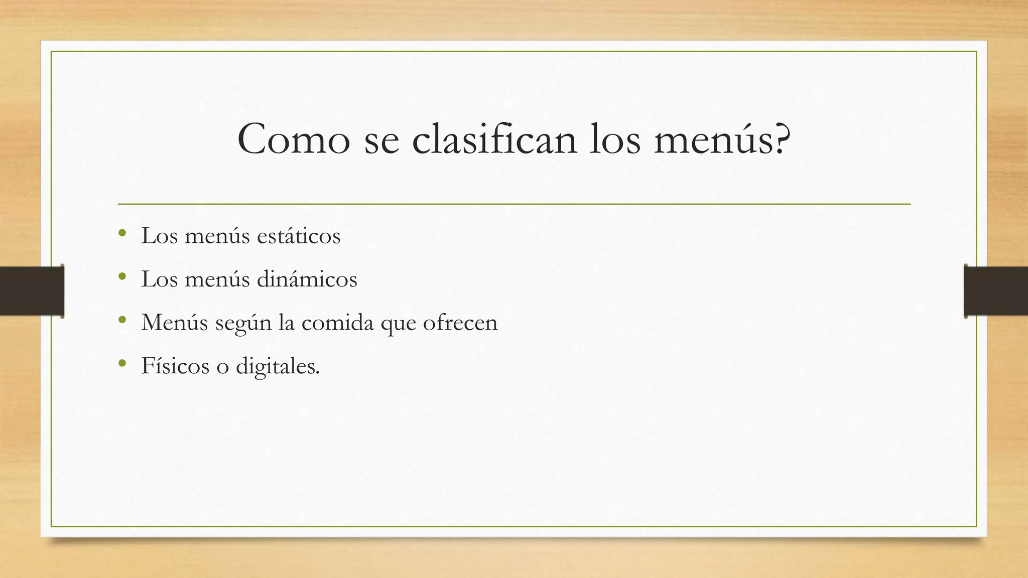 Clasificación de menú, tipos y diferencias entre los mismos | PPTX