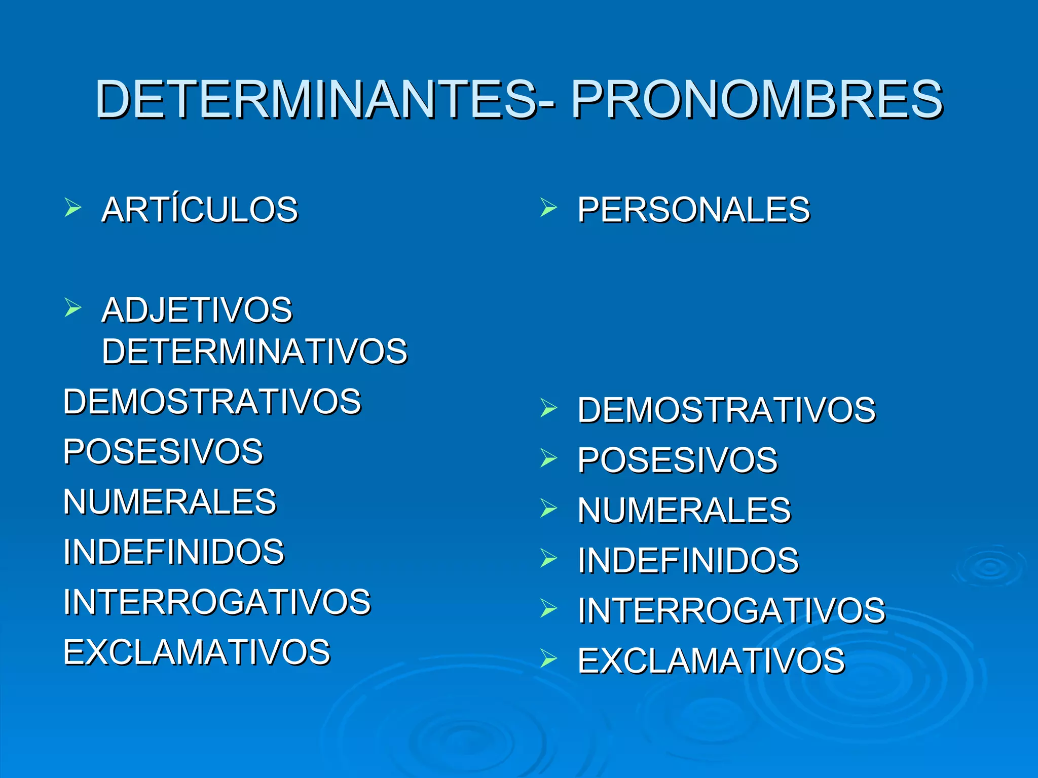 Clasificación determinantes y pronombres | PPT