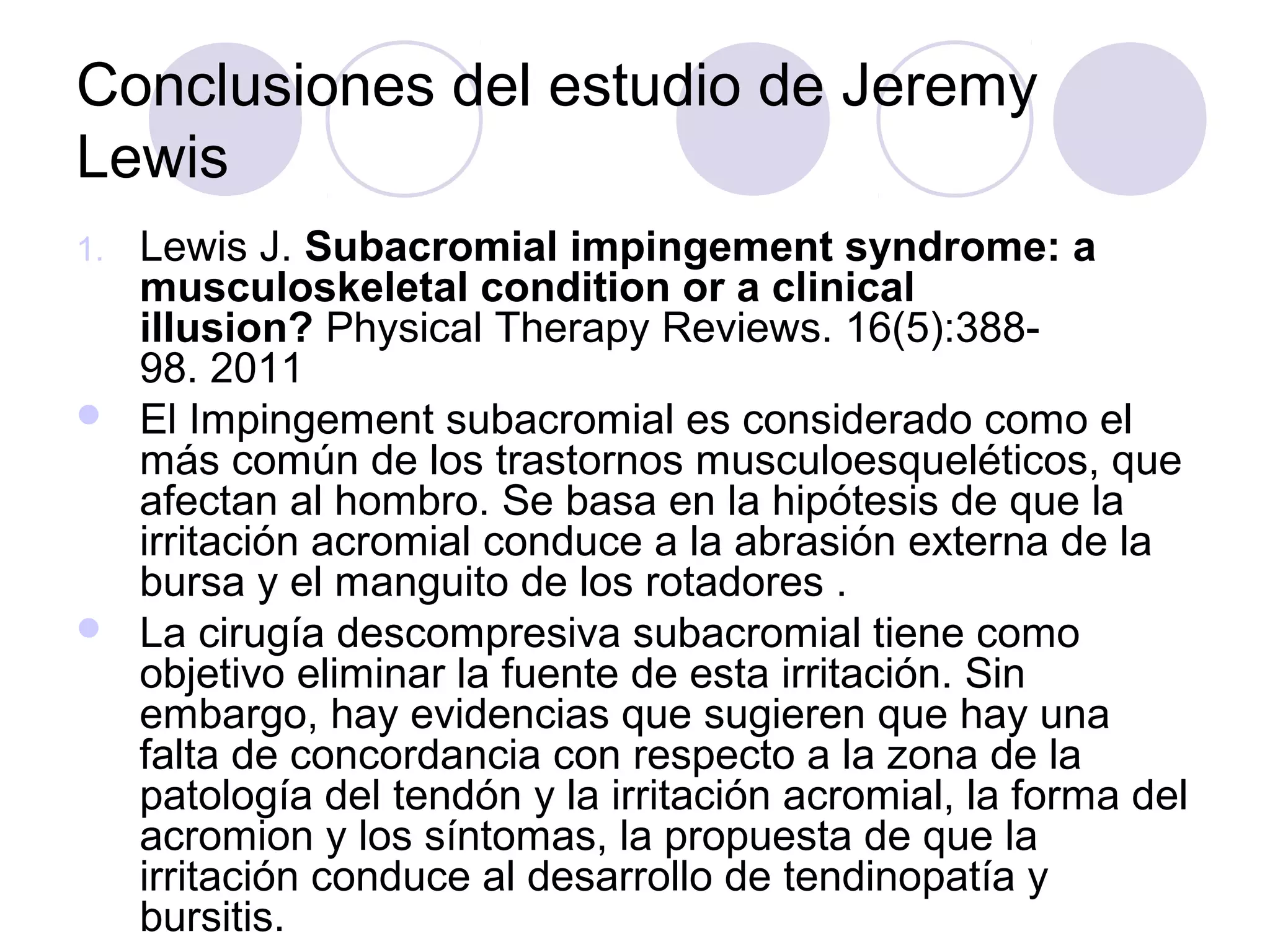 Sindrome de dolor Subacromial. Manguito Rotador. Tendinopatía | PPT