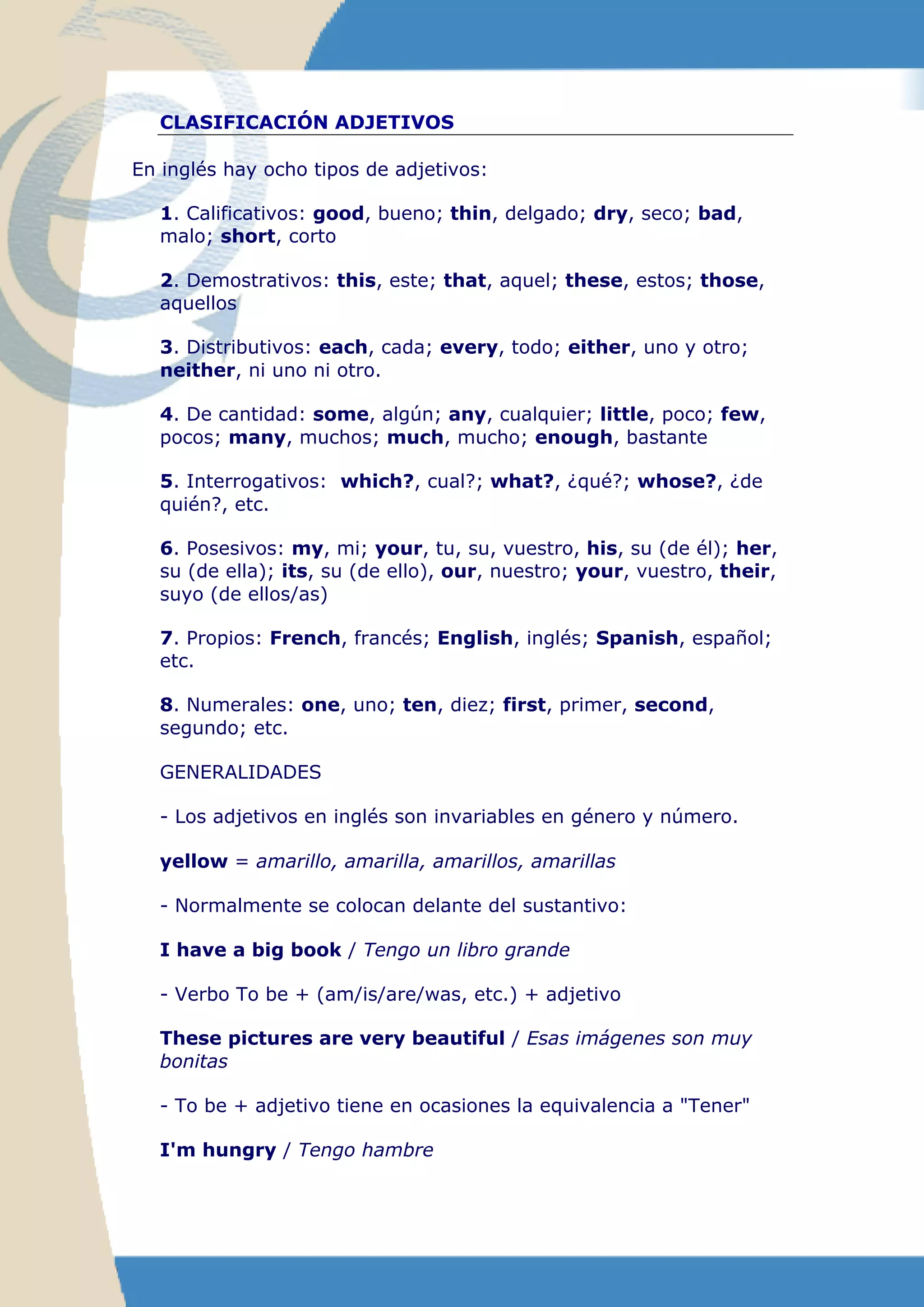 Clasificacion adjetivos | PDF