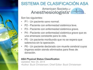 Clasificación ASA Riesgos Anestésicos | PPTX