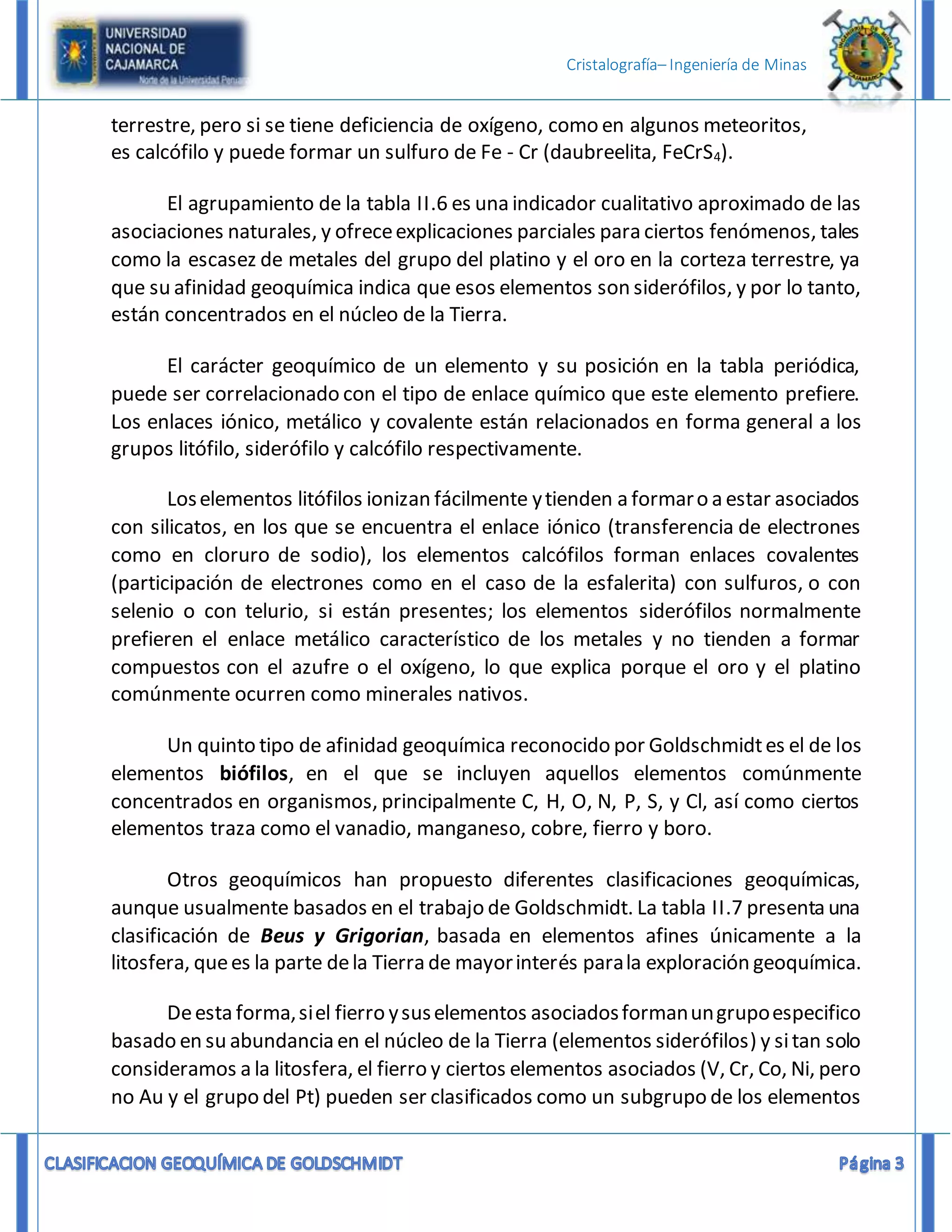 Clasificacion geoquímica de goldschmidt | DOCX