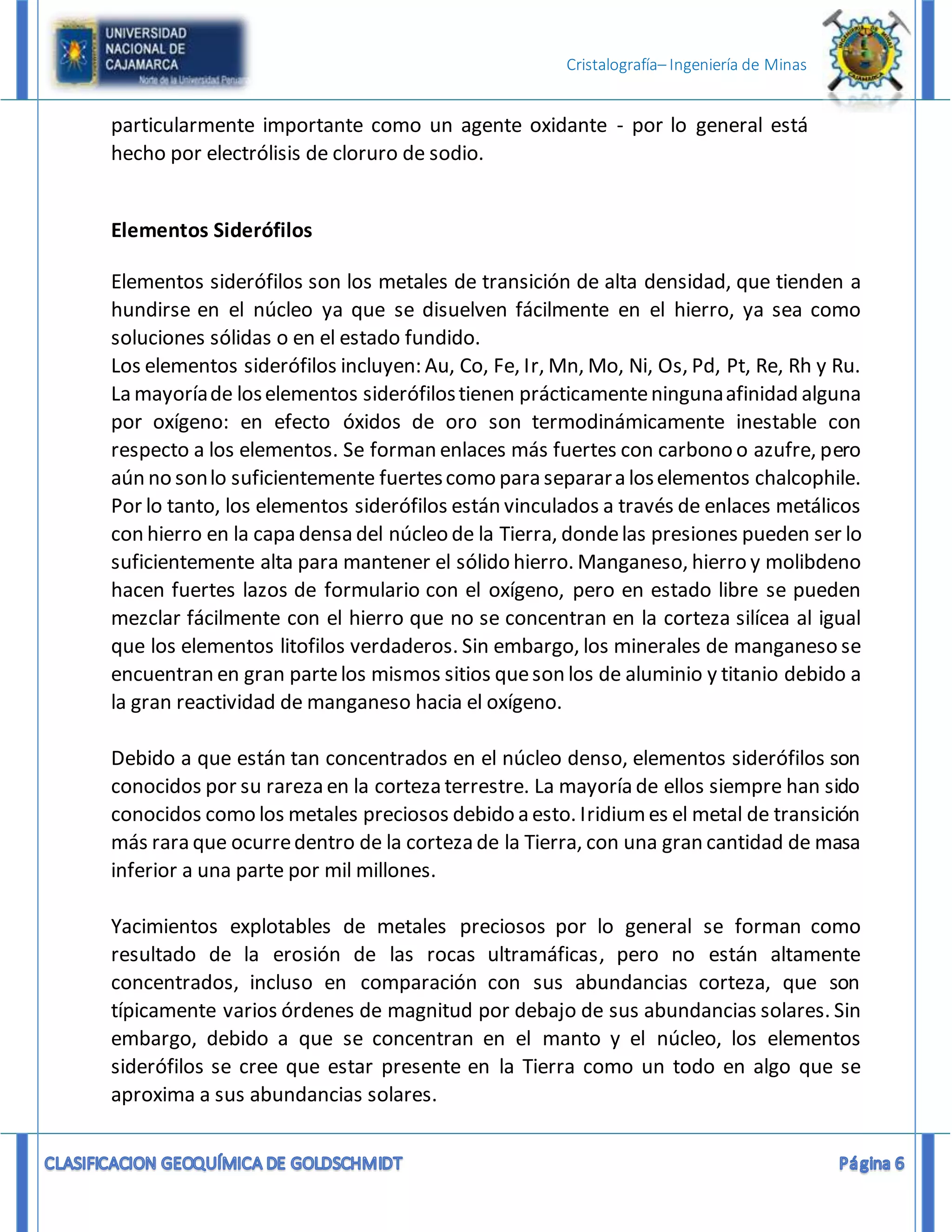 Clasificacion geoquímica de goldschmidt | DOCX