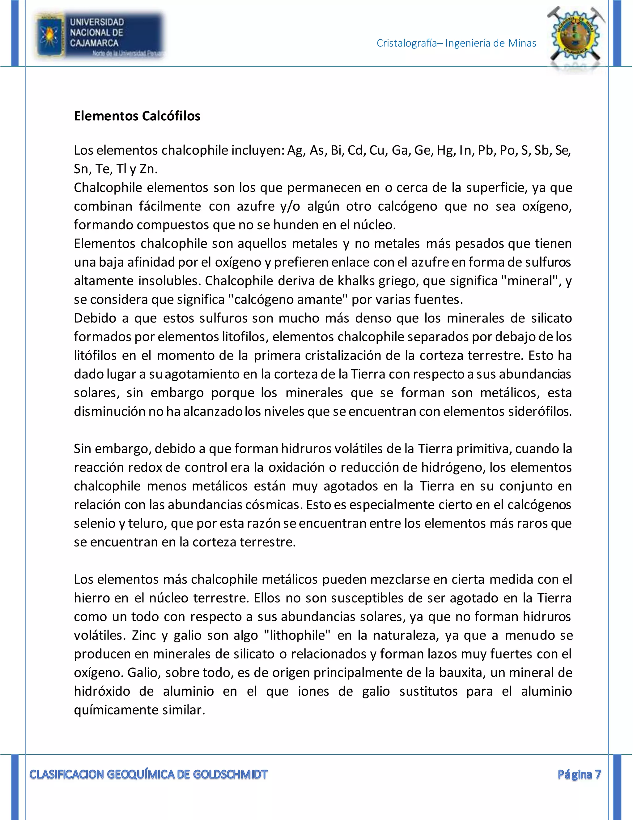 Clasificacion geoquímica de goldschmidt | DOCX