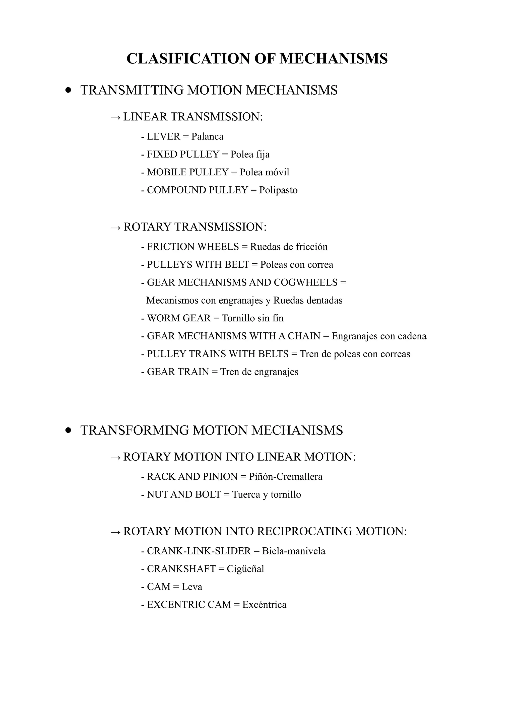 Clasification of mechanisms resum | DOC