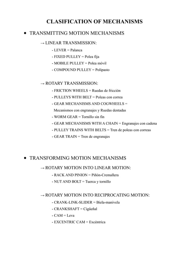 Clasification of mechanisms resum | DOC