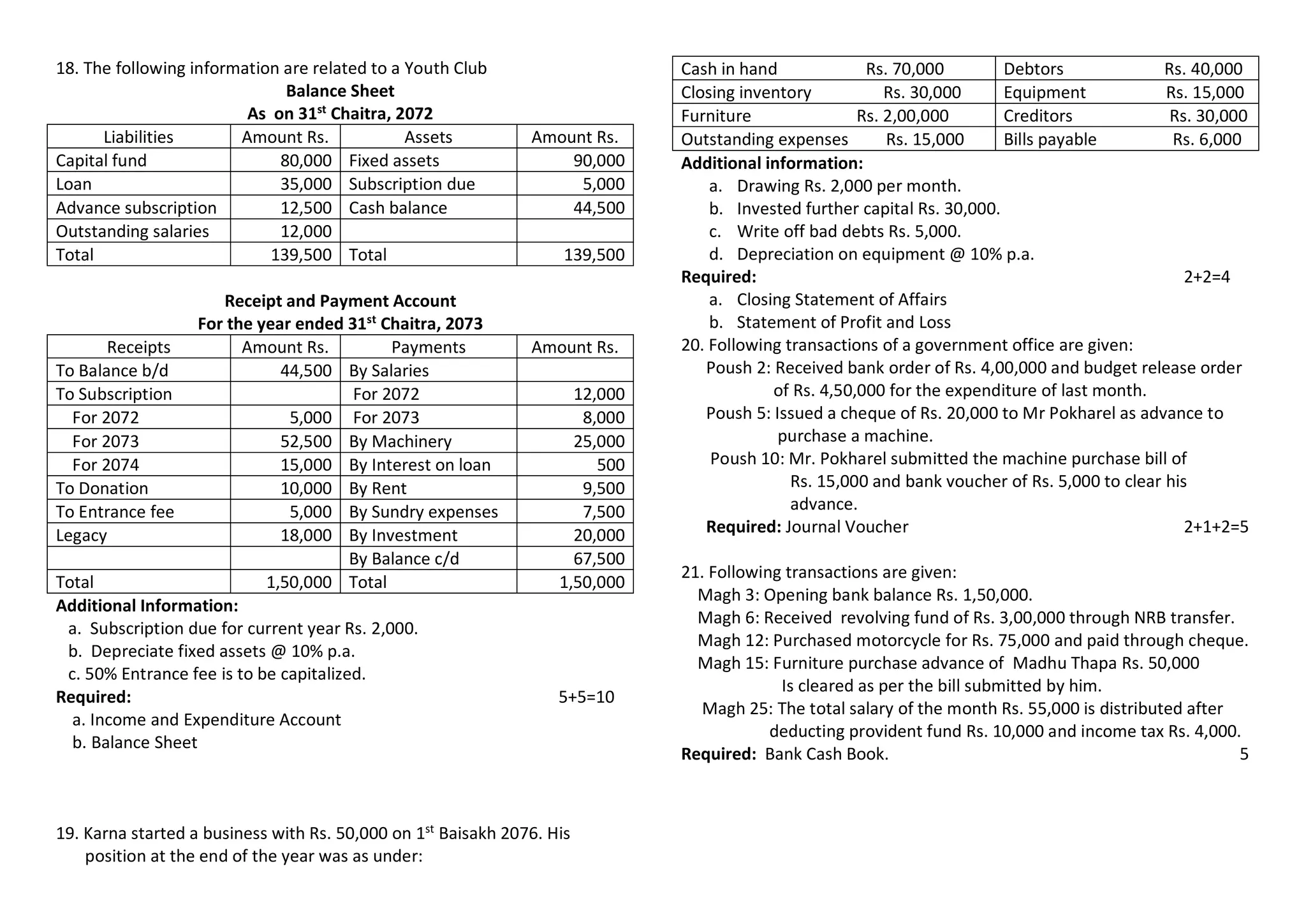 Model Questions SET- Accountancy XI (three set model questions) | PDF