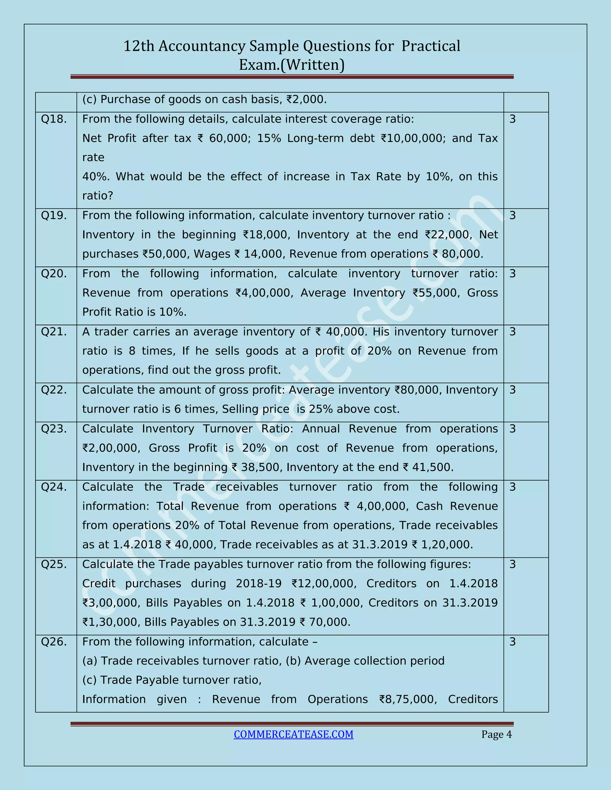 Class 12th Sample Questions For Accountancy Practical | PDF