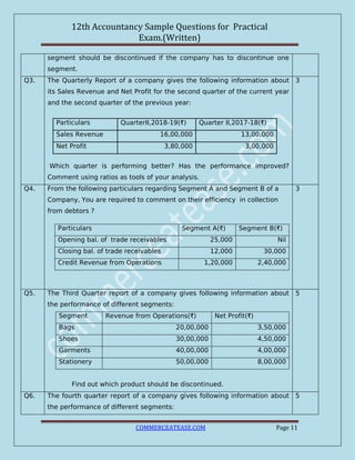 Class 12th Sample Questions For Accountancy Practical | PDF