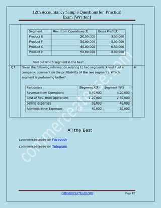 Class 12th Sample Questions For Accountancy Practical | PDF