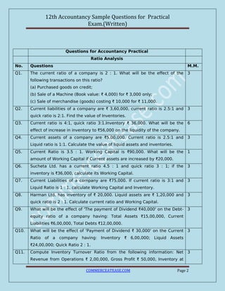 Class 12th Sample Questions For Accountancy Practical | PDF