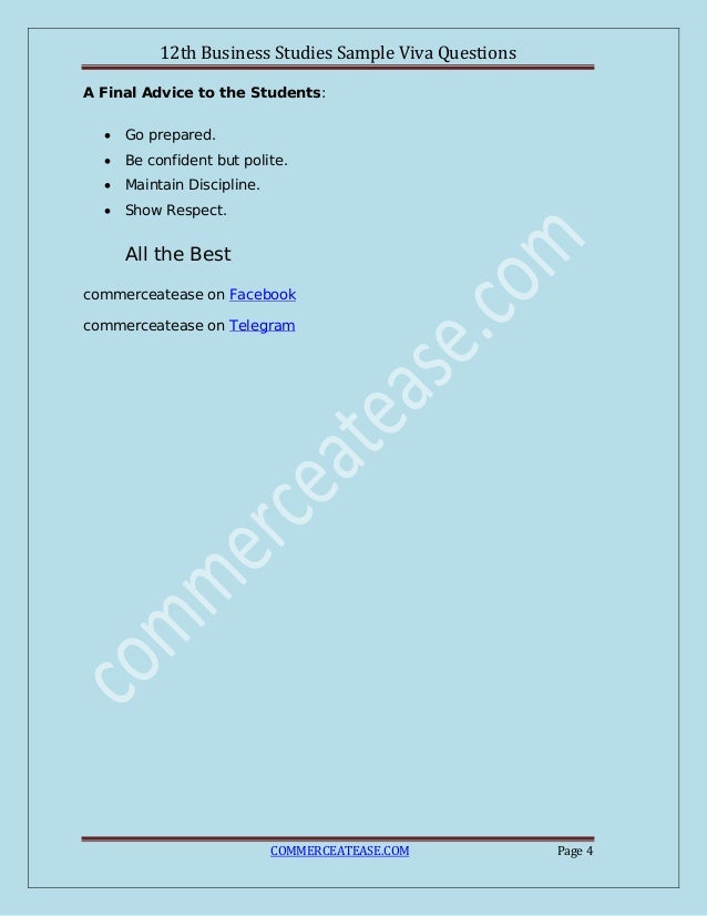 Class 12th Sample Viva Questions In Business Studies Class 12th Sample Viva Questions In Business Studies