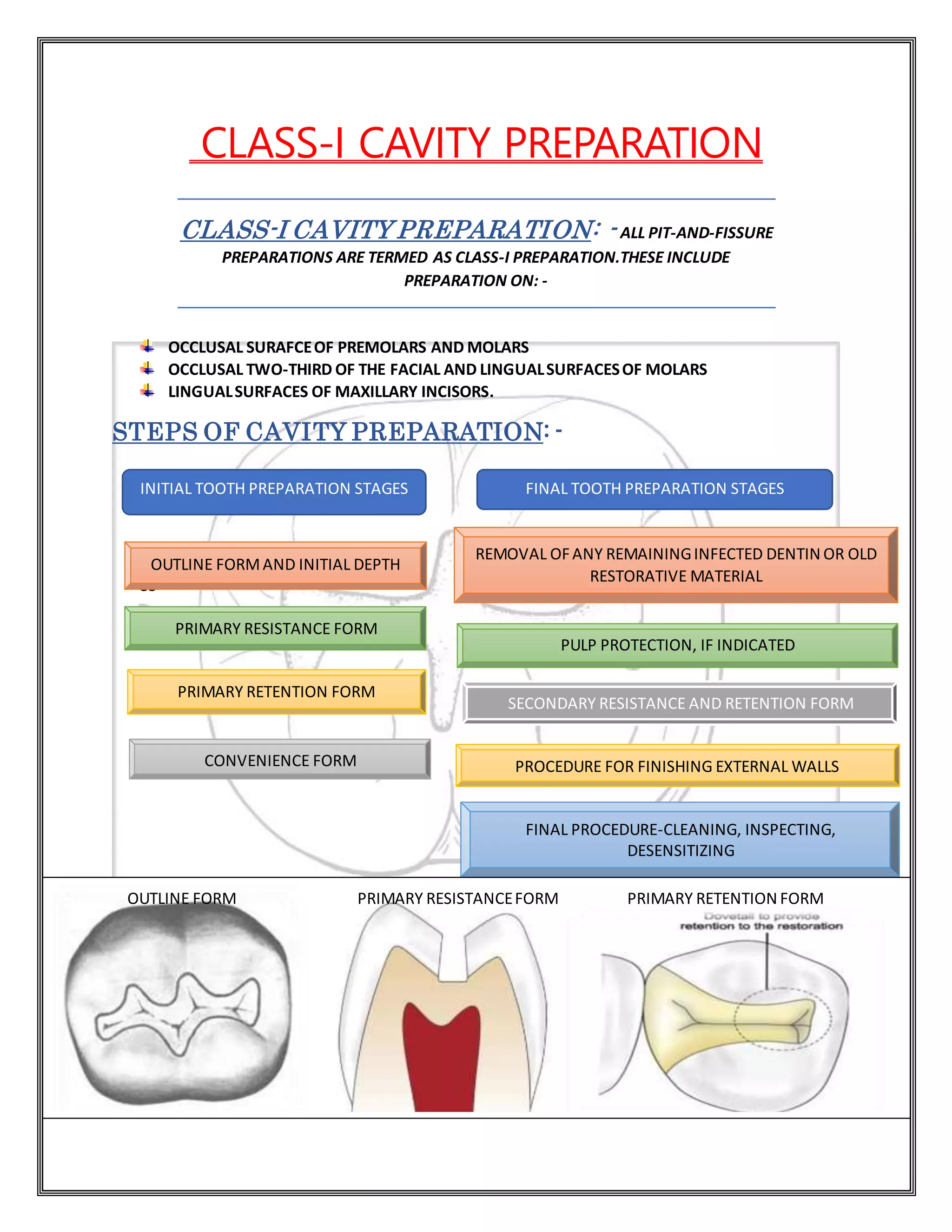 Class 1 cavity preparation | DOCX