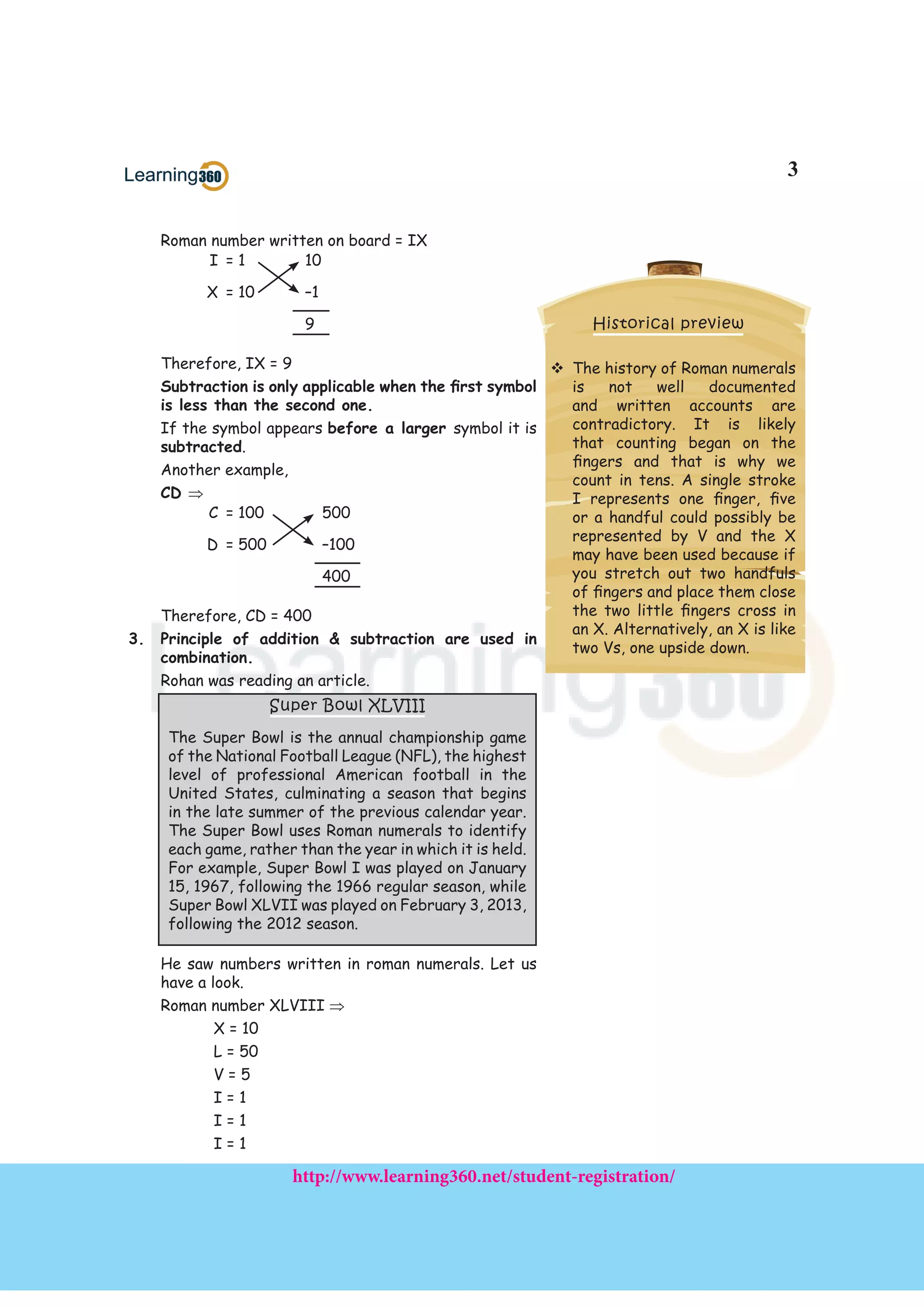 Maths Concept Notes for Class 4 – Roman Numerals. | PDF