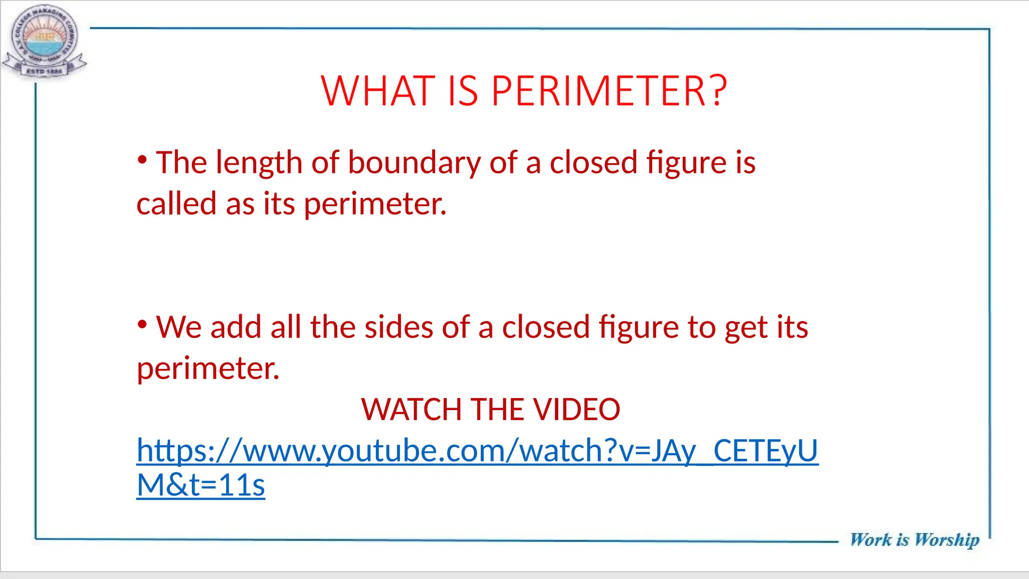 Class IV Maths Perimeter Tutorial School | PPTX