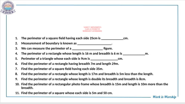 Class IV Maths Perimeter Tutorial School | PPTX