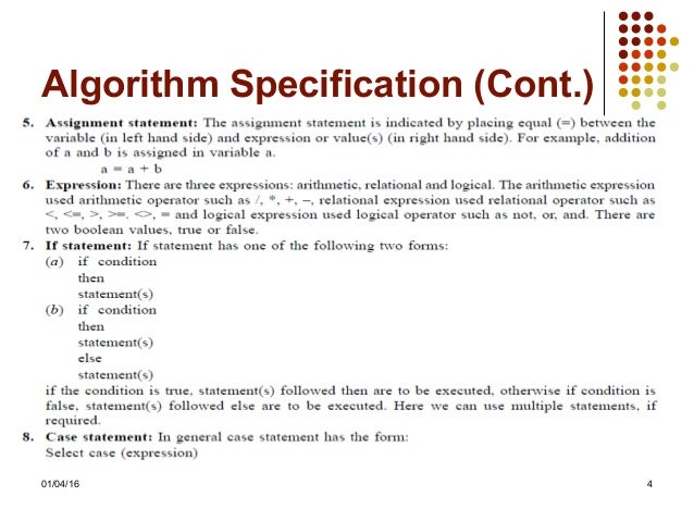 Specification and complexity - algorithm Specification and complexity - algorithm