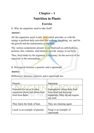 Class 7 Science NCERT Solution Chapter 1 Nutrition in Plants | PDF