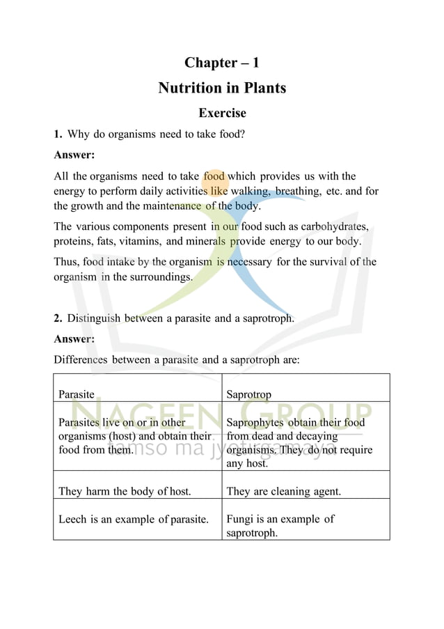 Class 7 Science NCERT Solution Chapter 1 Nutrition in Plants | PDF