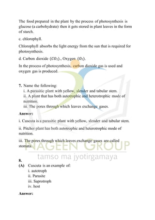 Class 7 Science NCERT Solution Chapter 1 Nutrition in Plants | PDF