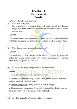 Class 7 Geography NCERT Solution Chapter 1 Environment | PDF