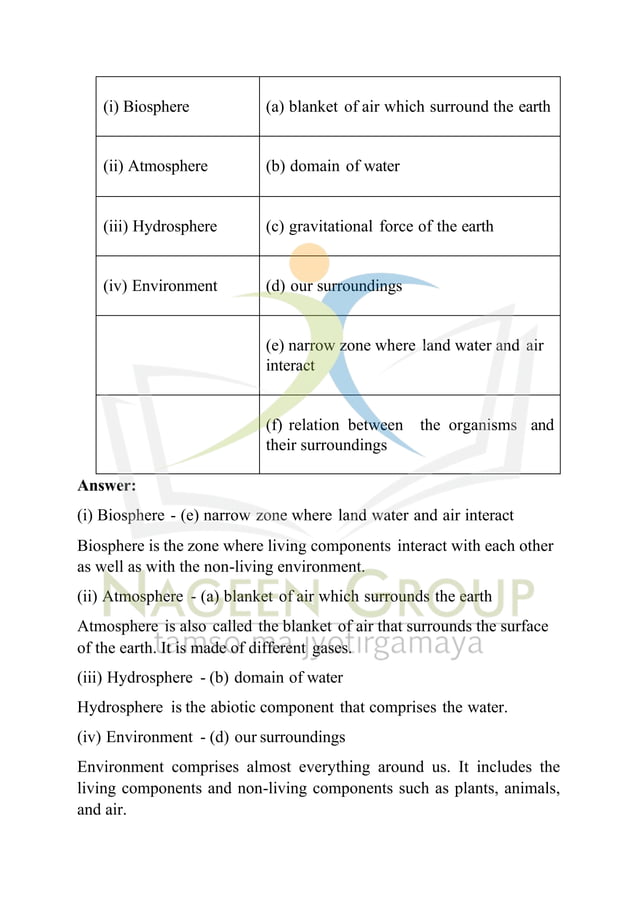Class 7 Geography NCERT Solution Chapter 1 Environment | PDF