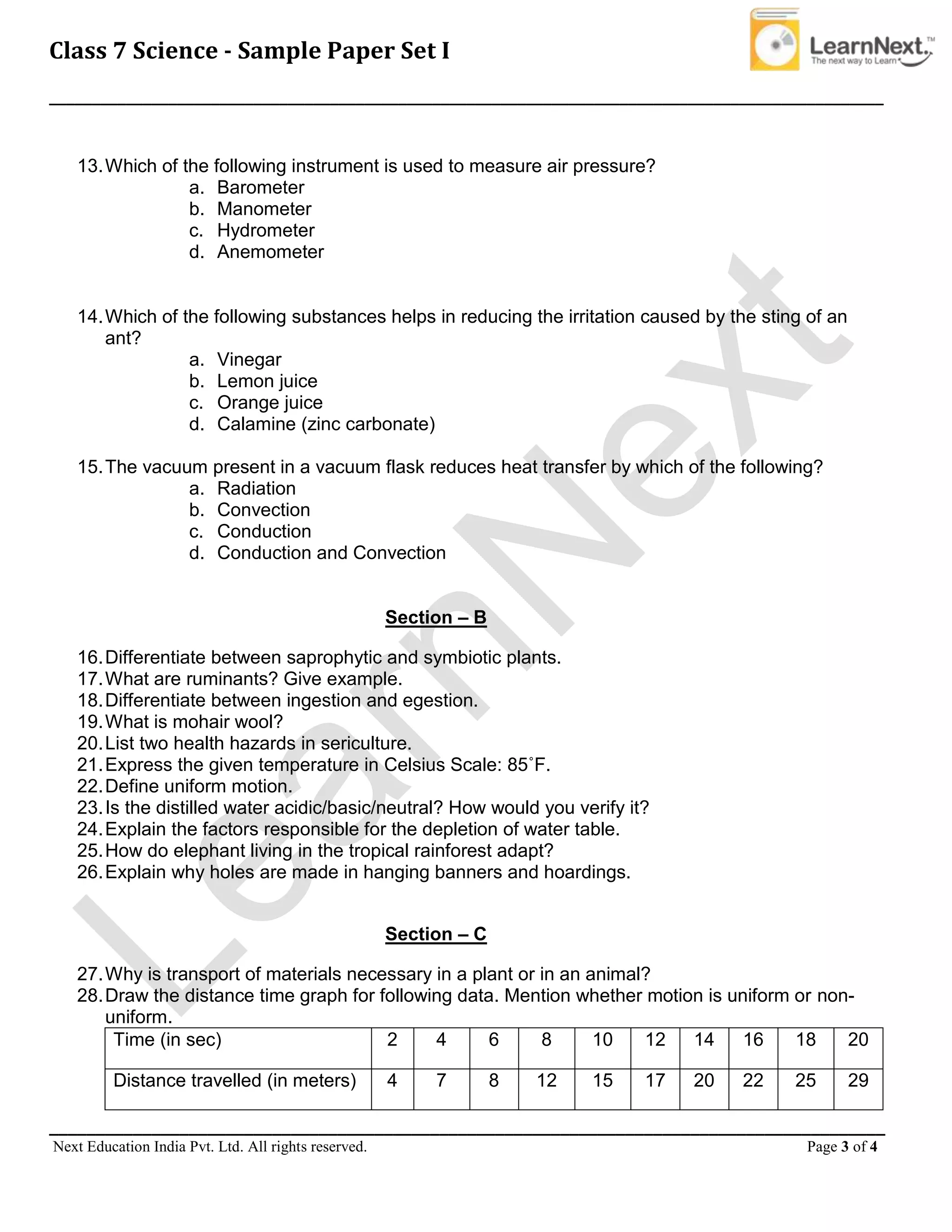 Class 7-science-set-i-sample-papers | PDF