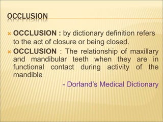 Class-Concept of occlusion O.ppt | Dental Health | Diseases and Conditions