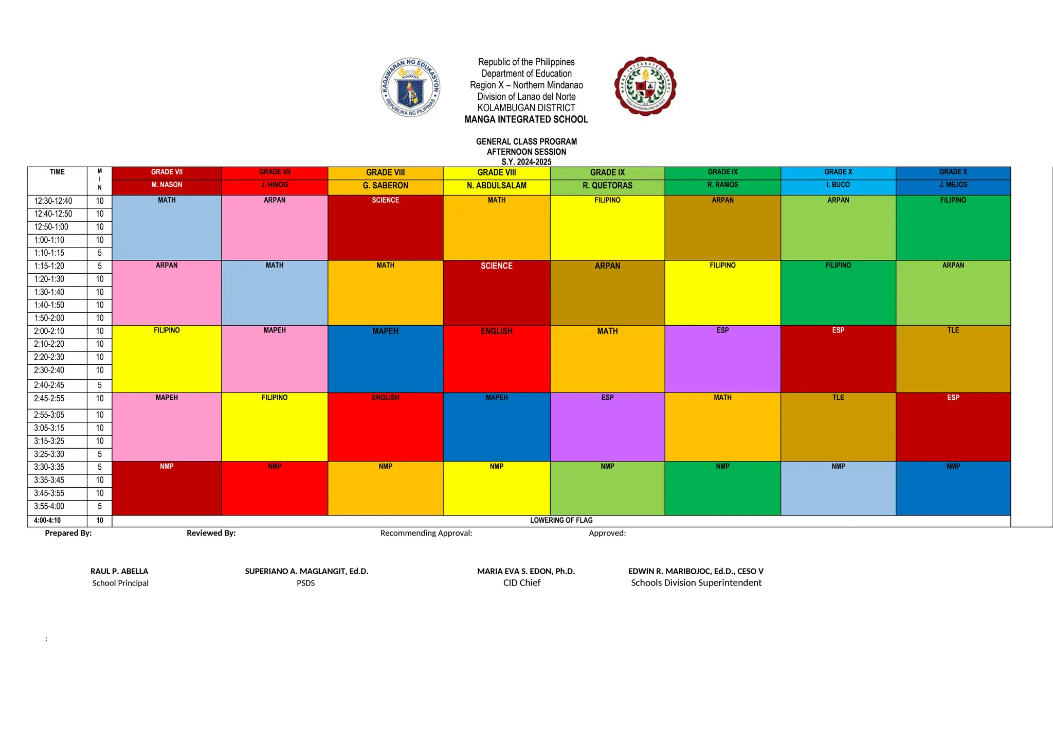 CLASS-PROGRAM-2024-25-MIS-JHS for school | DOCX