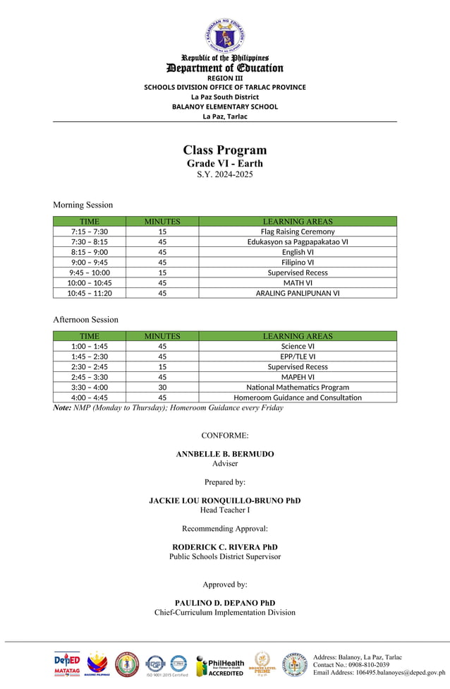 MATATAG CLASS-PROGRAM-GRADE-5-AND-6-edited.docx | Professional School | Postgraduate Education