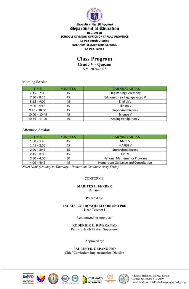 MATATAG CLASS-PROGRAM-GRADE-5-AND-6-edited.docx | Professional School ...