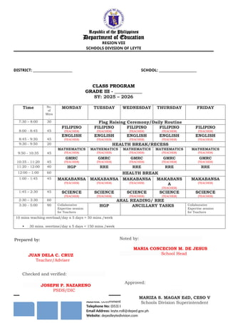 Comprehensive Class Programs for Philippine Schools SY 2025-2026 | DOCX