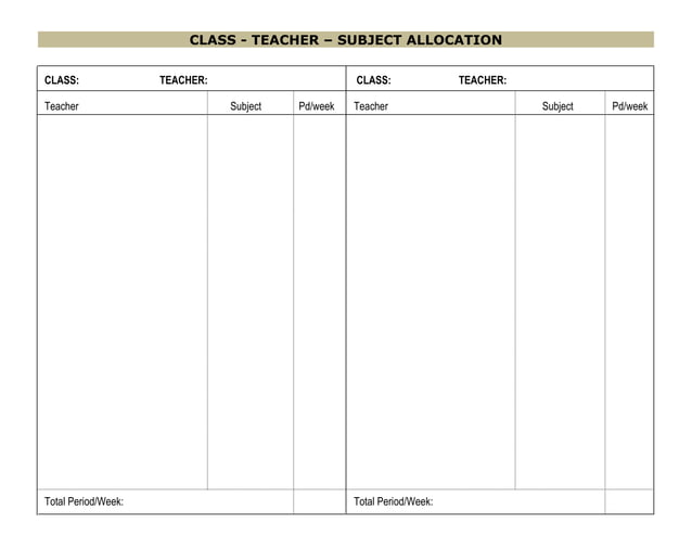 Class-Subject Table | PPT
