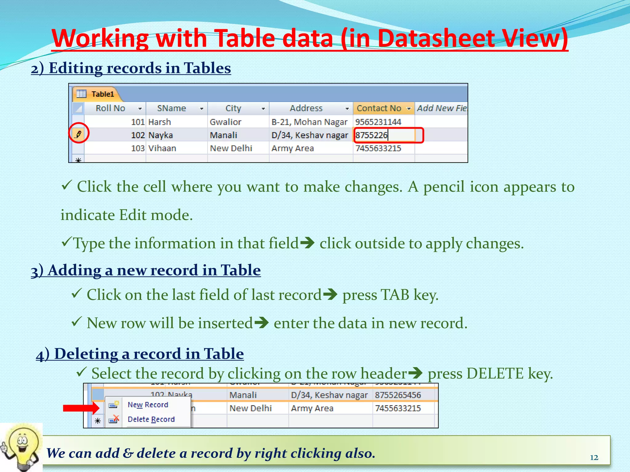 Class viii ch-3 working with tables | PPTX
