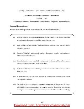 CBSE Marking Scheme Class x 2015 | PDF