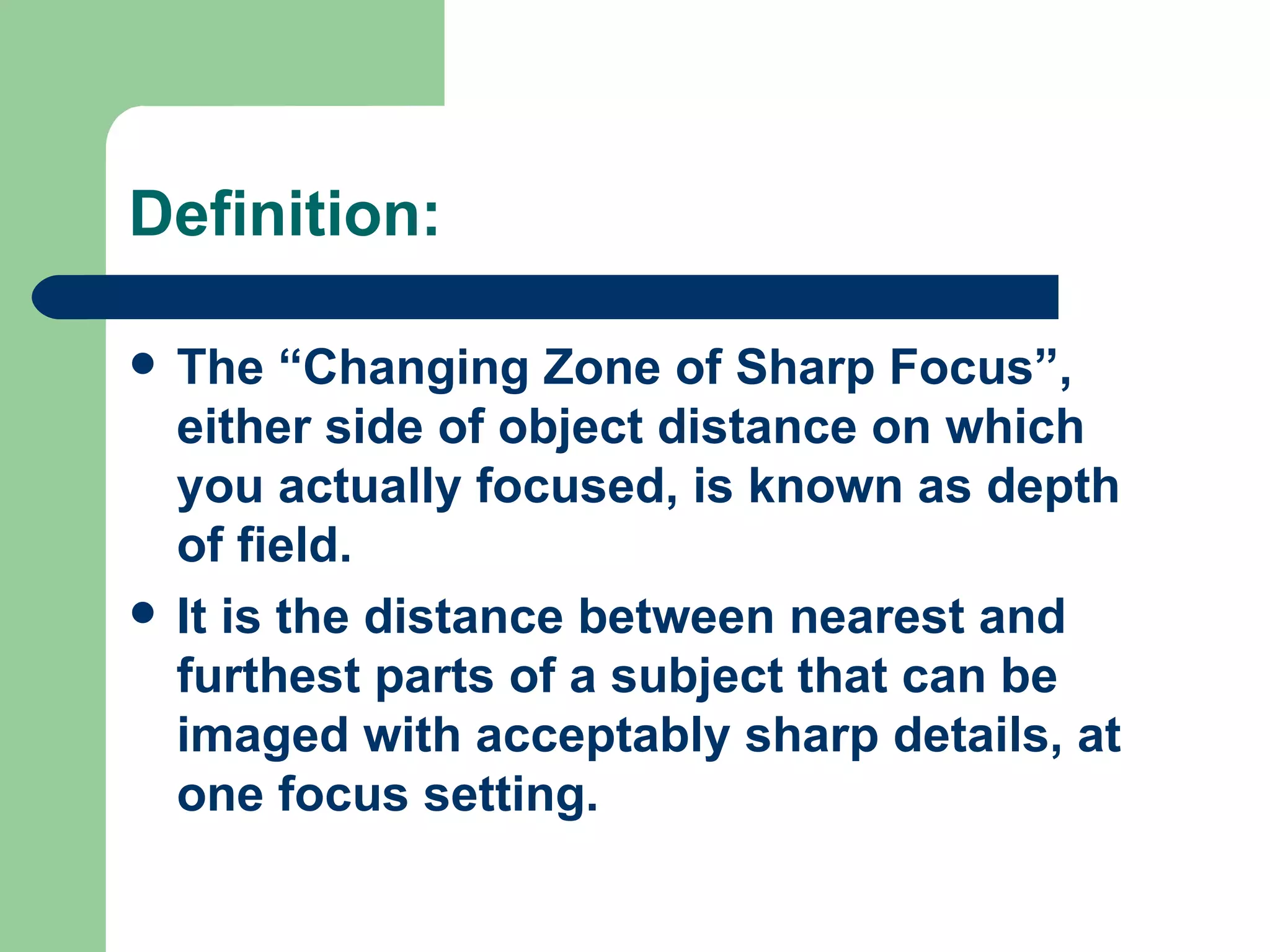 Class 008 depth of field and focus | PPT