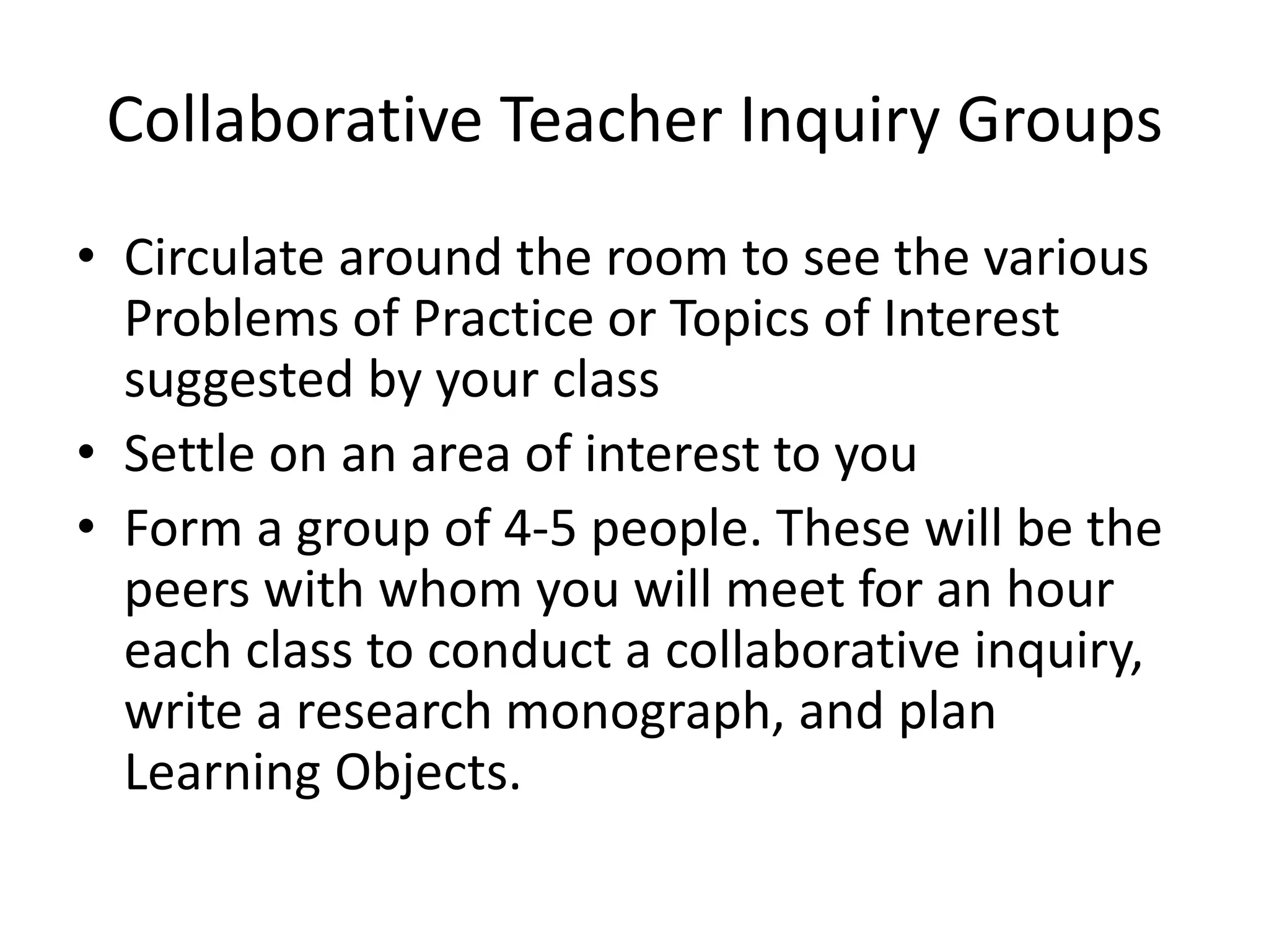 Class 1 collaborative teacher inquiry | PPT